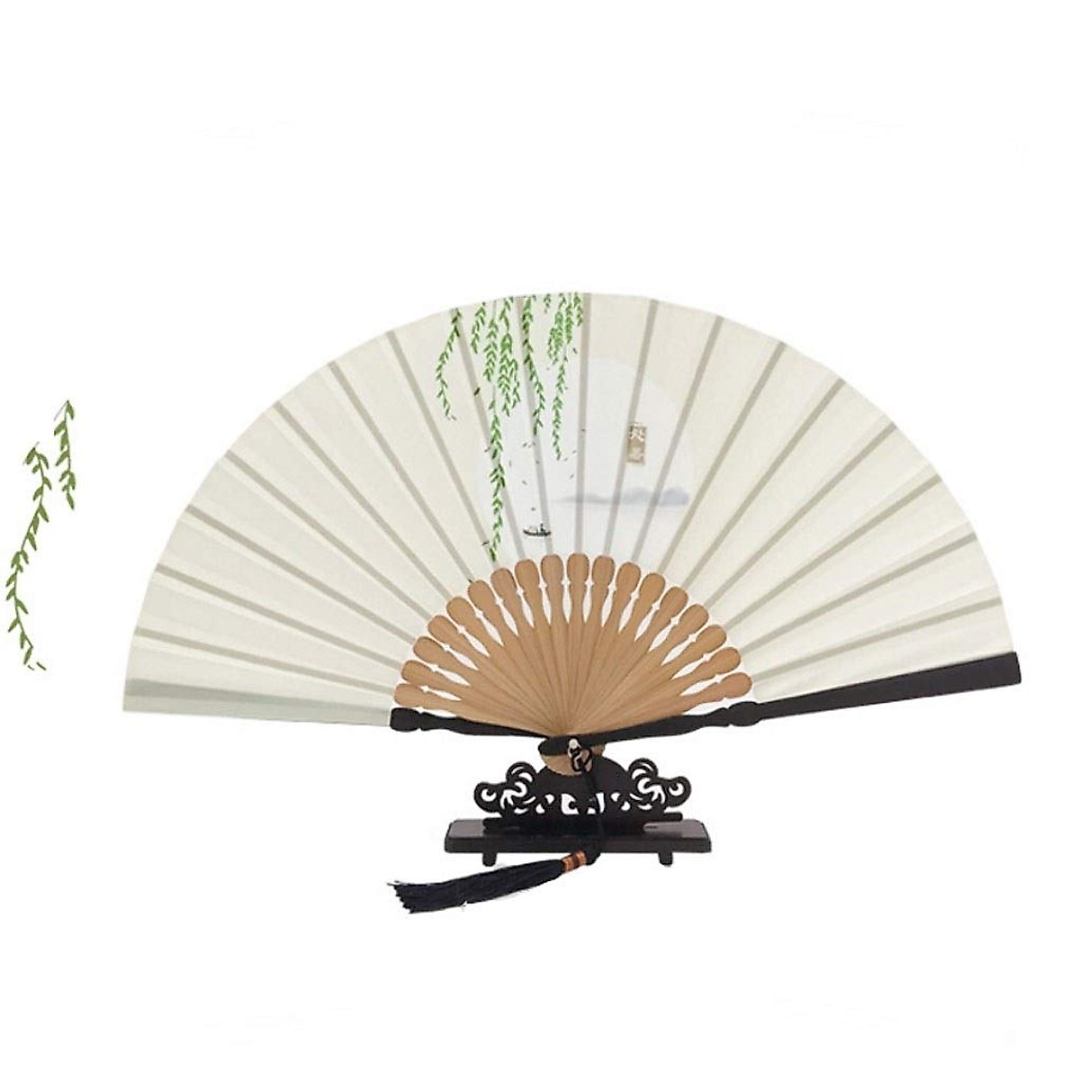 Hand Fan Folding Fan,Hand-held Fan,Folding Fan Female Classical Bamboo Bone Folding Fan Ancient Wind Tassel Small Fan Women Fans Hand Paper Folding Props Vintage style