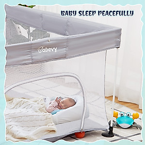 Babevy Foldable Baby Playpen Portable Baby Fence Play Yard for Babies and Toddlers with Gate, Indoor & Outdoor (Grey)