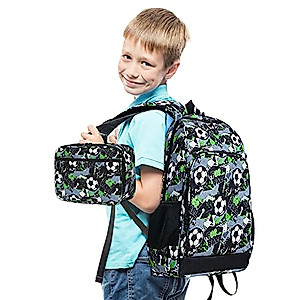 MOCCNORA Backpack for Kids Boys Preschool Backpack with Lunch Box Soccer Printed School Bags for Primary Students
