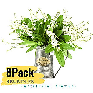 Artificial White Faux Flowers Floral Stems Plant Picks Berry Blossom Tall Fall Plant Outdoor Floral Arrangement Decoration Crafts Home Decor Holiday Wedding Parties 8Packs(Lily Of Valley White Flower)