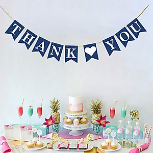 KUNGOON Thank You Banner,Premium Blue Wedding Bridal Shower,Thanksgiving Day Party Decorations,Engagement/Wedding Anniversary Party Decoration.