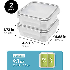 carrotez 2 Compartment Snack Containers, Portion Control Container, Small Food Storage Containers, Small Snack containers with Airtight lids, BPA Free, Stackable, Reusable, 2 PACK