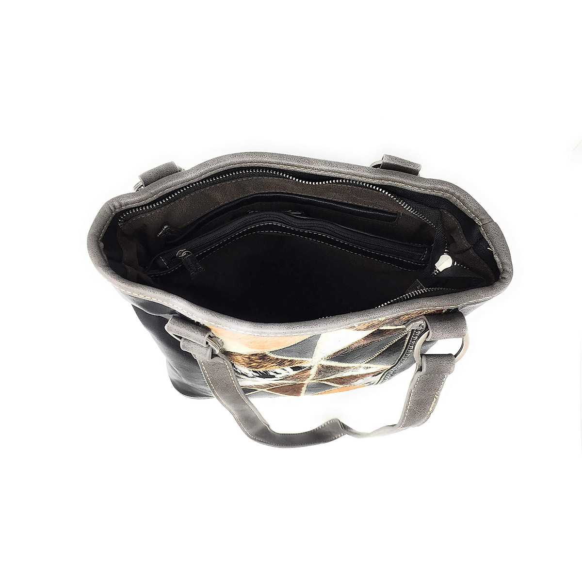 Concealed Carry Hobo Double Flat Strap Purse Southwest Cowhide & Matching Wallet (Black)