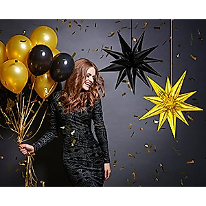 50pcs Black Star Balloons Mylar, Black Spike Explosion Star Foil Balloons Metallic, Black Starburst Cone Point Star Balloons for New Year Eve, Halloween, Graduation, Birthaday, Wedding Decorations