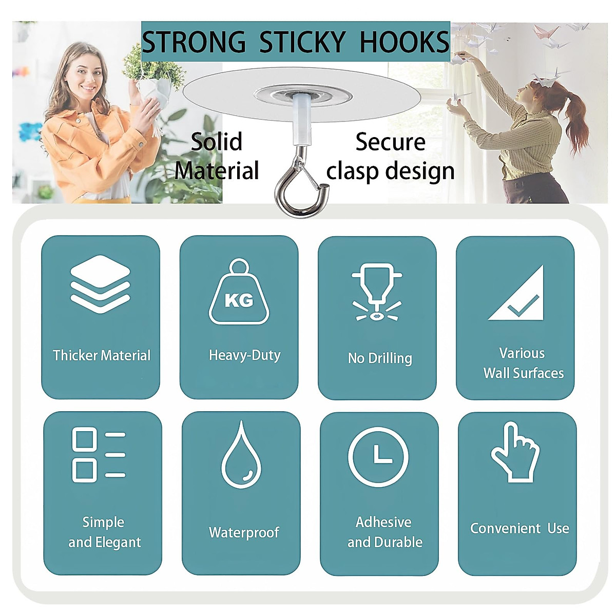 No Hole Adhesive Ceiling Hooks for Popcorn Concrete Textured Ceiling Unsmooth Wall Surface, No Drilling Self Adhesive Ceiling Hooks