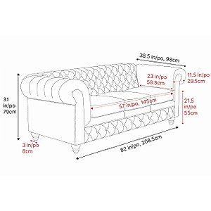 Valencia Parma Chesterfield 3 Seater Sofa 82" | Premium Full-Aniline Leather | Mid-Century Leather Couch with Classic Button Tufted Back, Wood Legs for Living Room, Chocolate