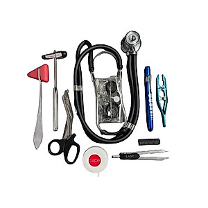 Nursing/Medical Student Kit - Sprague Rappaport Stethoscope, 5 1/2" Shears, Taylor and Buck Neurological Hammers, Metal Penlight, 60" Tape Measure, Tweezers, and EKG Caliper by Lane Instrument