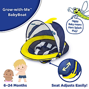 SwimSchool Deluxe Baby Float with Adjustable Canopy - 6-24 Months - Baby Swim Float with Splash & Play Activity Center Safety Seat - Navy/White