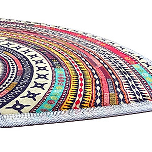 yolecan Half Round Bohemian Bathroom Rug,Ultra Soft and Water Absorbent Bath Mat,Boho Mandala Bath Carpet, Machine Wash/Dry, for Tub, Kitchen, and Indoor, 30x 20inch