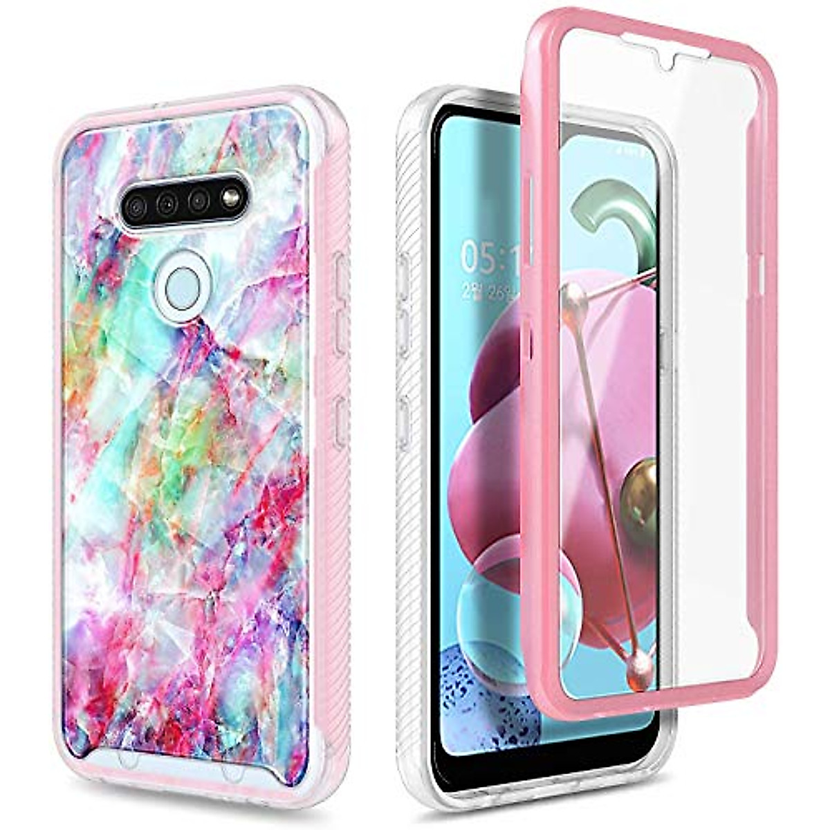 E-Began Case Compatible for LG K51, LG Reflect (L555DL) with [Built-in Screen Protector], Full-Body Shockproof Protective Rugged Matte Bumper Cover, Impact Resist Durable Case -Marble Design Fantasy