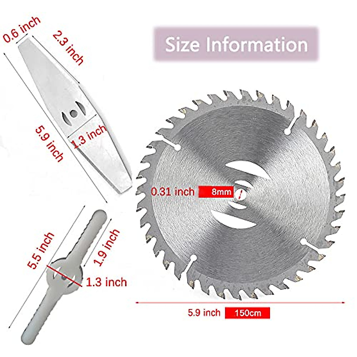 8 Pack Grass Trimmer Blade Heads Replacements- 40 T Blade & 2 Stainless Steel Blade & 5pcs Plastic Blades, Carbide Blade Tip Brush Cutter Trimmer Weed Eater Blade for Electric Lawn Mower Set