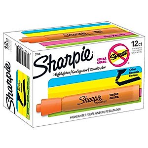 SHARPIE Tank Style Highlighters, Chisel Tip, Fluorescent Orange, Box of 12