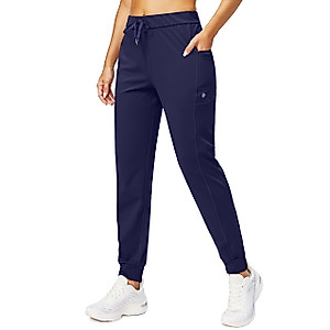 G Gradual Women's Joggers Pants with Zipper Pockets Stretch Tapered Athletic Joggers for Women Lounge, Jogging, Workout (Navy, Large)