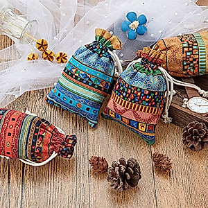 28 Pack Egyptian Style Jewelry Coin Pouches Aztec Print Drawstring Gift Bag Christmas New Year's Day Gift Bag for Candy Wedding Party Valentine Favors