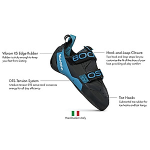 SCARPA Boostic Rock Climbing Shoes for Sport Climbing and Bouldering - Specialized Performance for Edging and Support - Black/Azure - 9.5-10