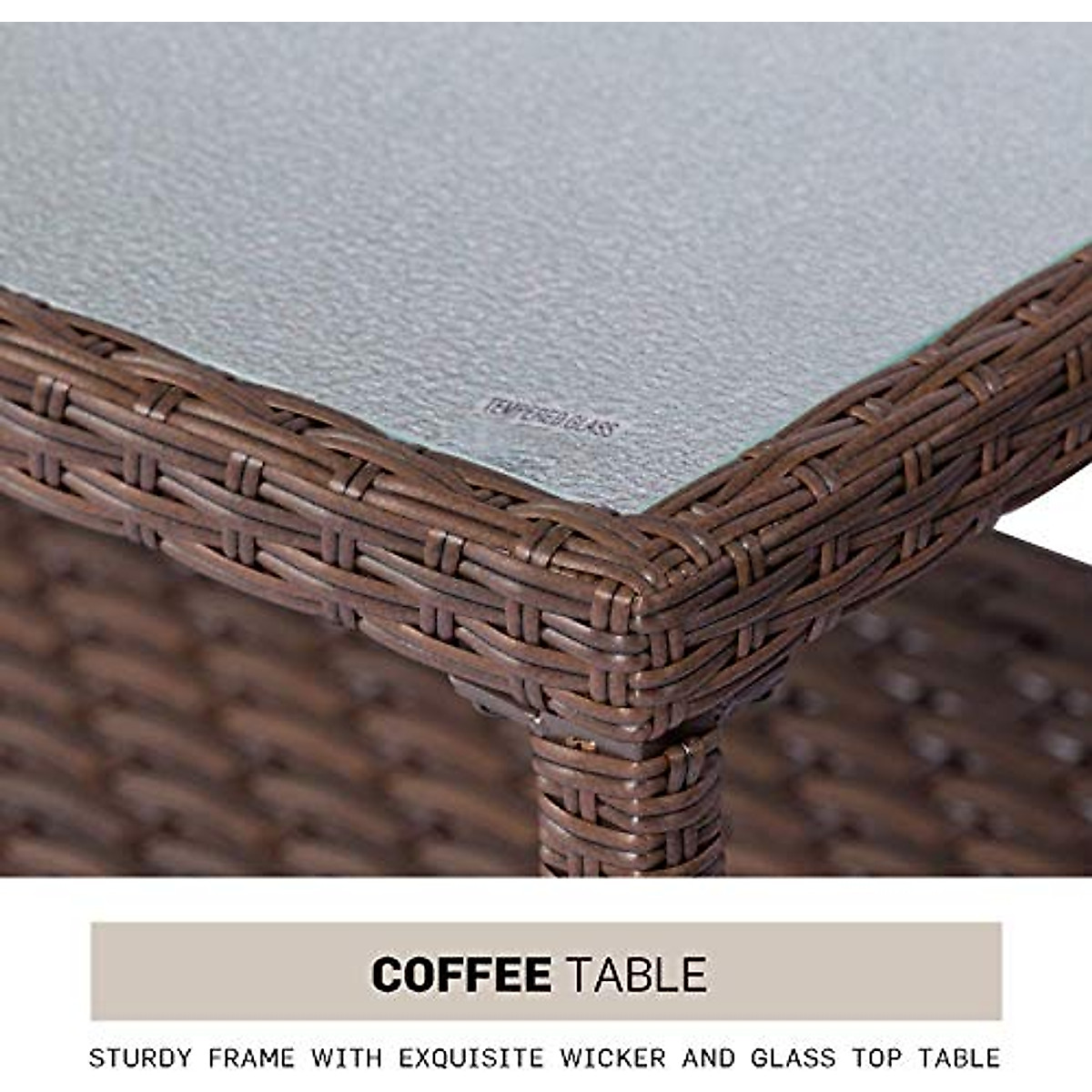 SOLAURA Patio Furniture Set Outdoor Conversation Set All Weather Wicker Furniture 4 Pieces Sectional Sofa Set with Tempered Glass Coffee Table-Brown