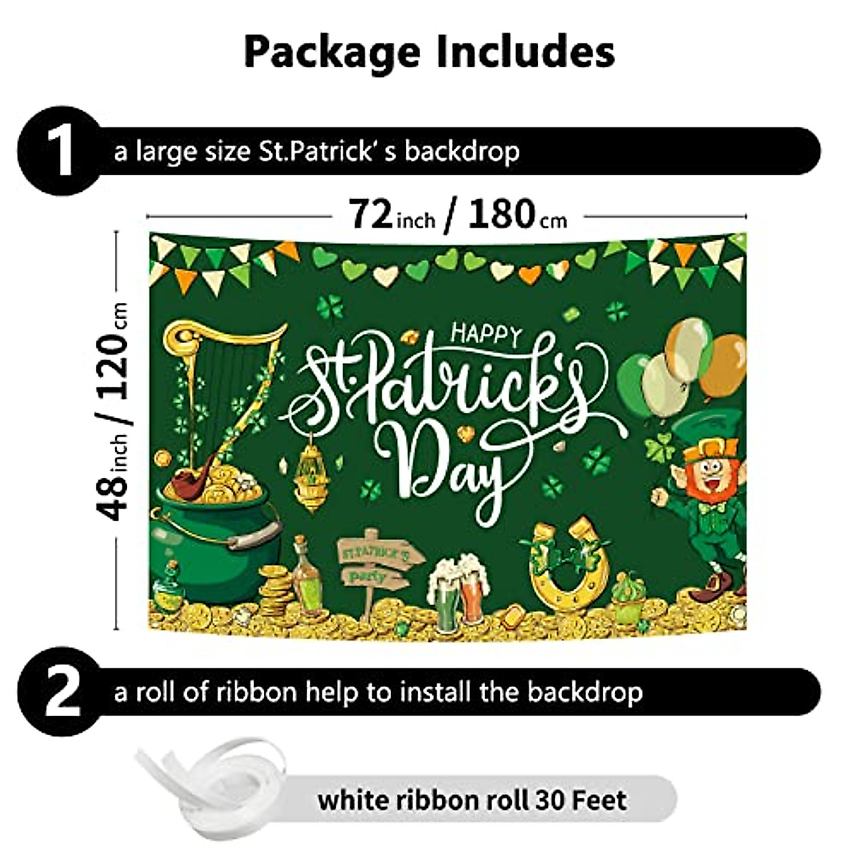 Probsin Extra Large St Patricks Day Banner Backdrop 72" x 48" St Patricks Day Decorations Shamrocks Happy St. Patrick's Day Holiday Backdrop Wall Decor Bulletin Board for Indoor Outdoor Party
