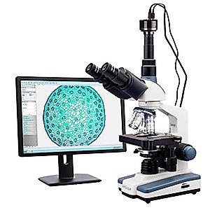 AmScope 40X-2500X LED Lab Trinocular Compound Microscope w 3D Two-Layer Mechanical Stage & HD Recording Camera