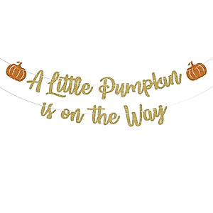 Gold Glitter A Little Pumpkin is on the Way Banner, Pumpkin Baby Shower Party Decorations, Fall Baby Shower Gender Reveal Birthday Party Decorations