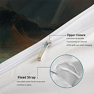 RIVINE Frederic Edwin Church Style Duvet Cover 3 Pieces Aurora Borealis Tablosu Soft Breathable Bedroom Bedding Set with 2 Pillow Shams Full