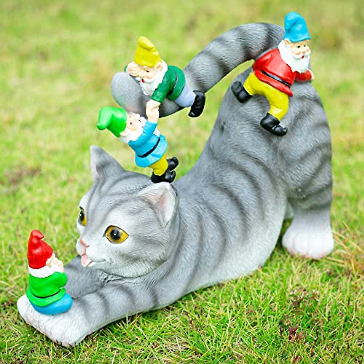 Ovewios Garden Gnome Statue Outdoor Decor - Cat Garden Gnome Statues Yard Art for Home Indoor Outdoor Patio Lawn Cat Gifts