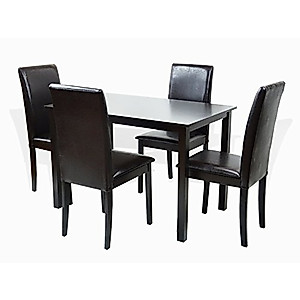 3 Pc Dining Room Dinette Kitchen Set Square Table and 2 Fallabella Chairs Classic Style Solid Wood Espresso Finish Rattan Wicker Furniture