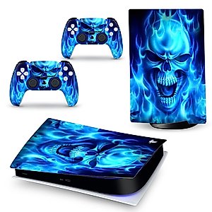 PS5 Skin Stickers Full Body Vinyl Skins Wrap Decals Cover for PS5 Digital Edition Console & Controllers (Blue Grimacel)