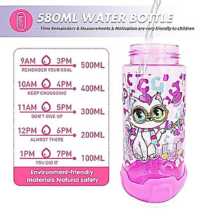YOYTOO Kids Water Bottle for School Kids Girls, 20oz BPA Free Child Drinking Water Bottle One-Click-Open Leak-Proof Locking Flip Lid for School Sport Travel (Cat-20oz)