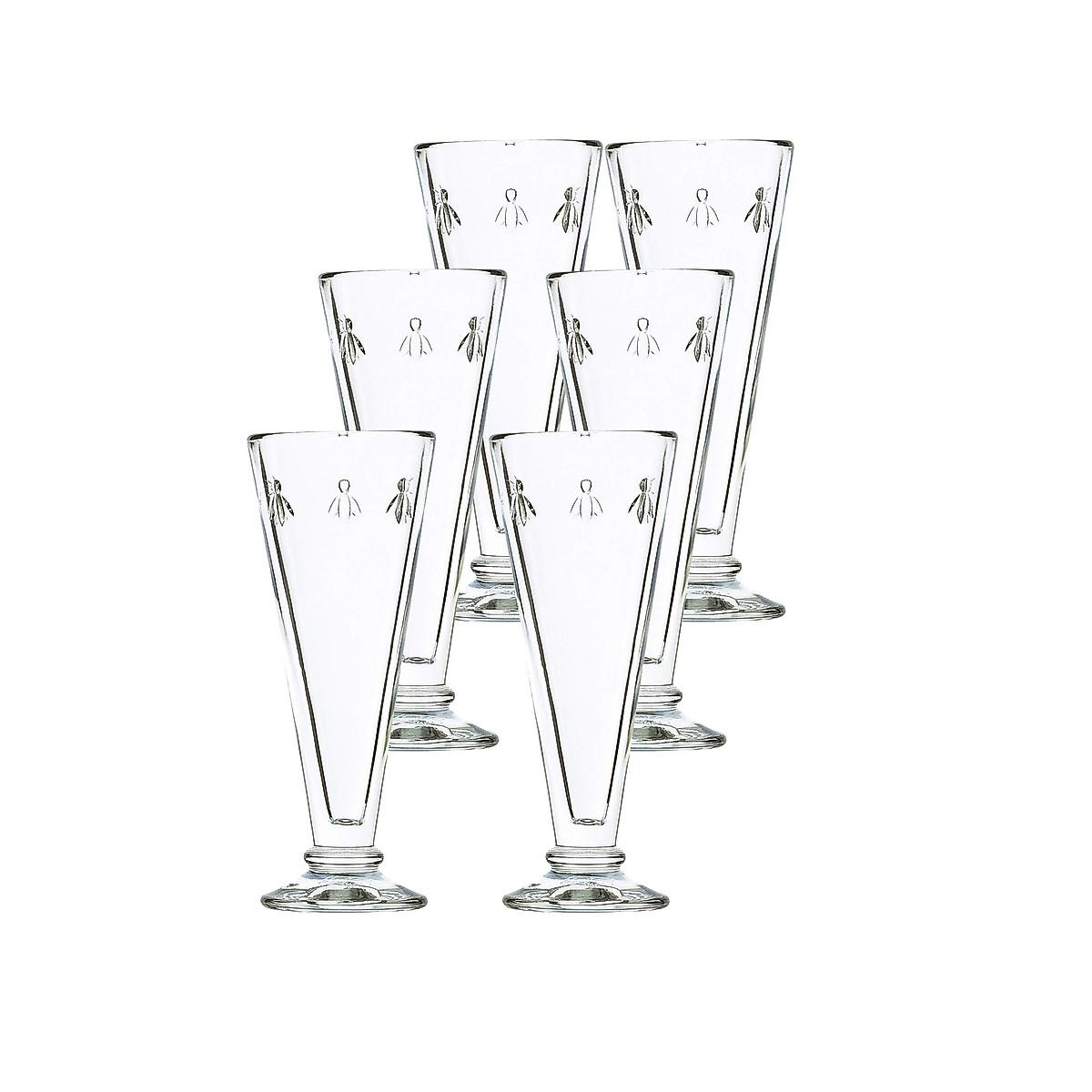 La Rochere Napoleon Bee 5.1 oz Champagne Flutes - Set of 6 with the iconic French Bee embossed, Classic, elegant and sturdy French glassware, Dishwasher safe