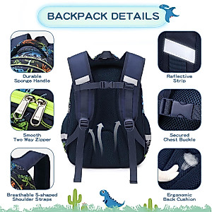 Cusangel Kids Backpack for Boys Elementary Preschool School Bags 16 Inch Dinosaur Backpack Multi Compartment,Sturdy Backpack Age 5-10(Dinosaur Fossil, Glow In The Dark)