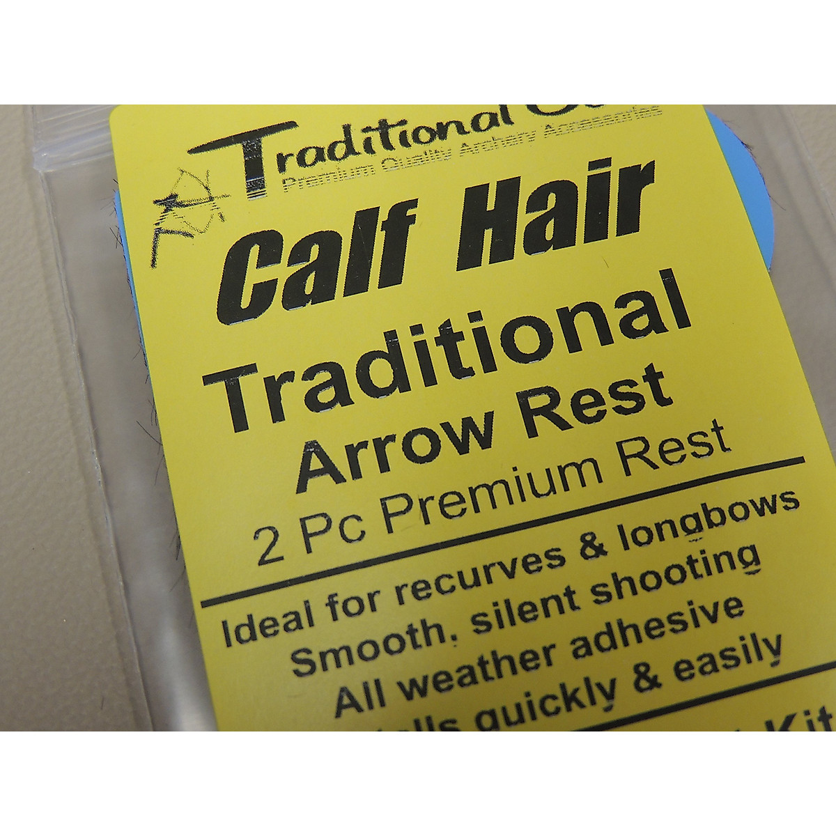 BLACK - 2 PC Calf Hair Archery ADHESIVE Traditional Arrow Rest & Round Style Plate - Recurve - Longbow (RIGHT HAND)