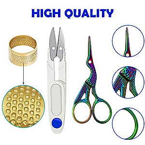53 Pieces Cross Stitch Tool Embroidery Starter Kit, Includes Bamboo Circle Cross Stitch Hoop Ring, Vintage Sewing Scissors, Needle-Threading Tools, Thimbles, Floss Bobbins, Seam Ripper and Embroidery