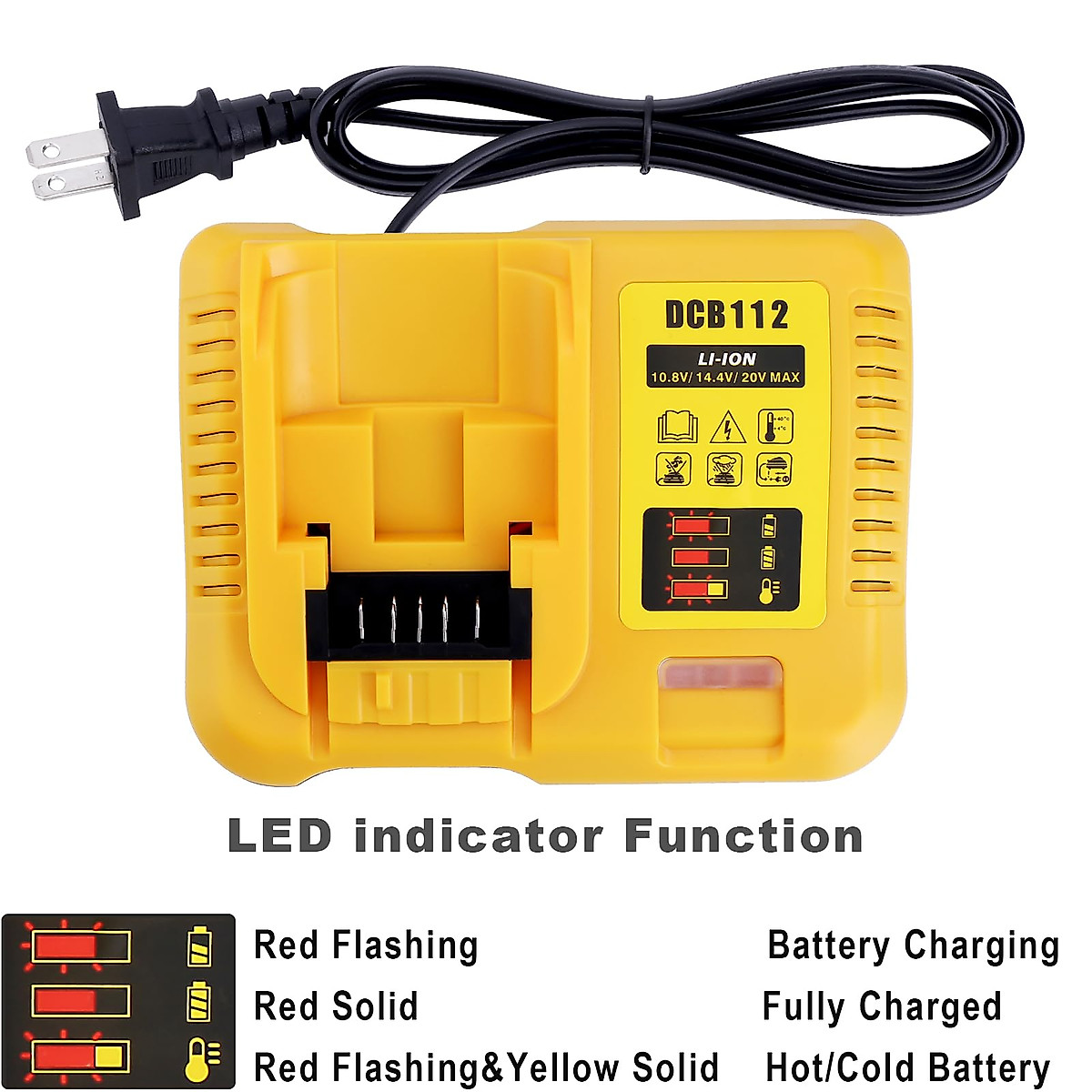 DCB112 Battery Charger Replacement for De-Walt 12V 20V and 60V MAX Lithium-Ion Battery DCB201 DCB200 DCB612 DCB609-2 DCB609 DCB606 DCB606-2 DCB208 DCB206 DCB206-2 DCB204 DCB203 DCB126 DCB127