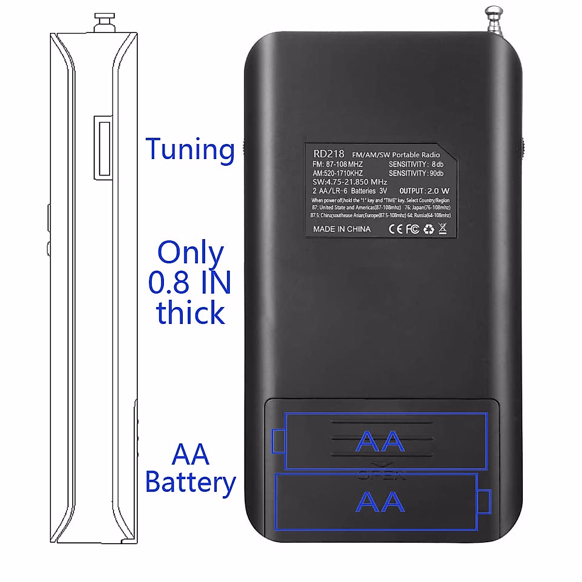 Portable Radio FM/AM/SW Transistor Battery Operated by 2*AA Batteries with Key backlight LCD Display Digital Alarm Clock Sleep Timer,Best Reception,Best Sound Quality Pocket Radios for Walking,Running