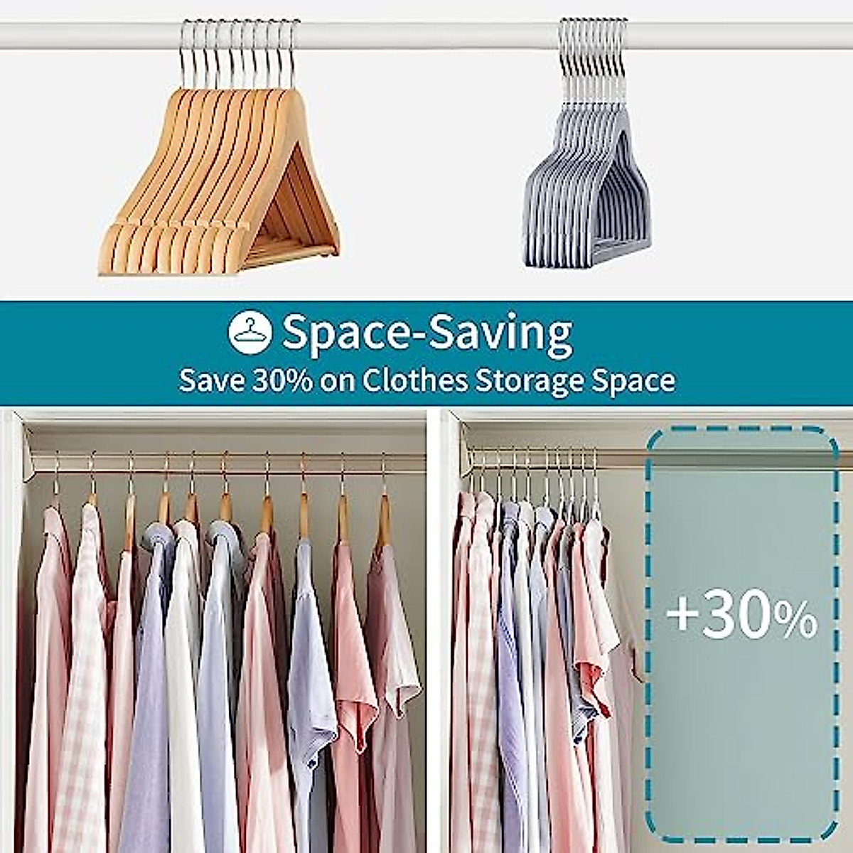 ABHENG 30 Pack Clothes Hangers, Non Slip Plastic Coat Hangers, 360°Swivel Hook, Space Saving, 0.2 Inches Thick, Heavy Duty, Hanging Dry Wet Clothes, Gray, UAPY0130G