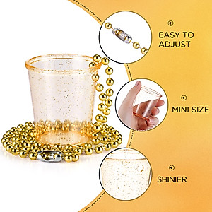 Misdary 12 Pcs Shot Glass on Beaded Necklace Gold Clear Shot Cups Disposable Plastic Shot Cups for Birthday Wedding Festival Parade Party Favor Groom Bride Supplies