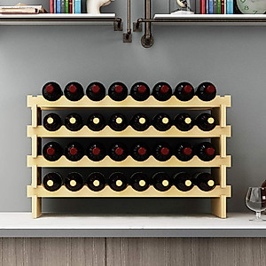 soges Wine Rack 32 Bottle Stackable Wine Storage Wood Wine Display Racks Free Standing Wine Shelf, BY-WS4832M