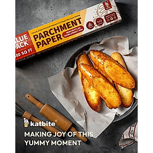 Katbite 15in x 242ft, 300 Sq.Ft Value Pack Parchment Paper Roll for Baking, Parchment Baking Paper with Serrated Cutter, Heavy Duty & Value Pack Parchment Roll for Cooking, Air Fryer, Steaming, Bread
