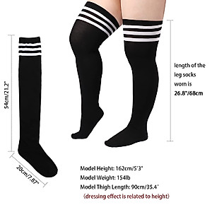 DRESHOW Plus Size Thigh High Socks Striped Over Knee Long Boot Stockings Knee High Tube Socks Leg Warmers for Women