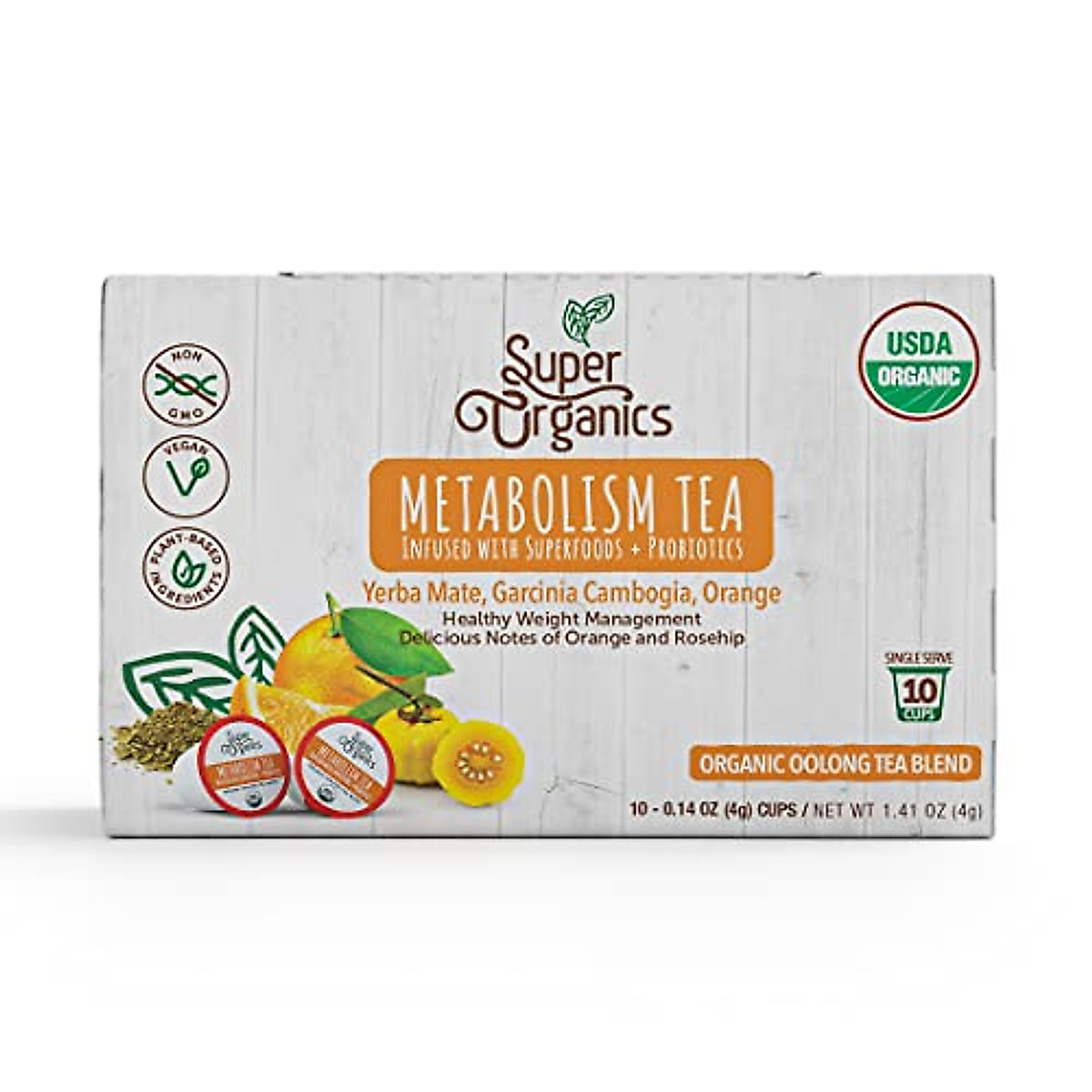 Super Organics Metabolism Oolong Tea Pods With Superfoods & Probiotics Keurig K-Cup Compatible Weight & Metabolism, Slim Tea USDA Certified Organic, Vegan, Non-GMO, Natural & Delicious Tea, 10ct