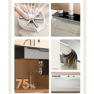 Kitchen sink, 304nm stainless steel household sink under the counter, white digital display flying rain waterfall large single sink, pull out hot and cold water faucet ( Color :White2, Size : 68*45*22