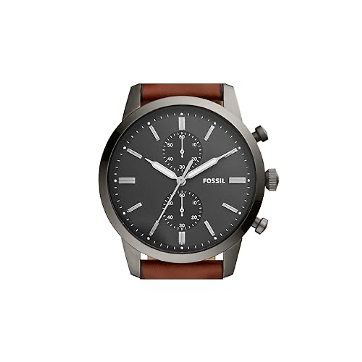 Fossil Men's Townsman Quartz Stainless Steel and Leather Chronograph Watch, Color: Smoke, Amber (Model: FS5522)