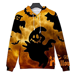 CapsA Halloween Hoodies Costumes for Women Long Sleeve Pumpkin Print Hoodie Top Blouse Funny Pullover Hooded Clothes