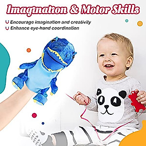 SpecialYou Plush Dinosaur Hand Puppets with Working Mouth for Imaginative Play T-rex Stuffed Toy for Toddler Kids on Christmas Halloween Birthday, 10’’