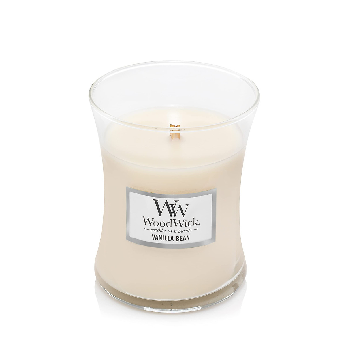 WoodWick Medium Hourglass Candle, Vanilla Bean - Premium Soy Blend Wax, Pluswick Innovation Wood Wick, Perfect for Gifting and Aesthetically Pleasing Decor