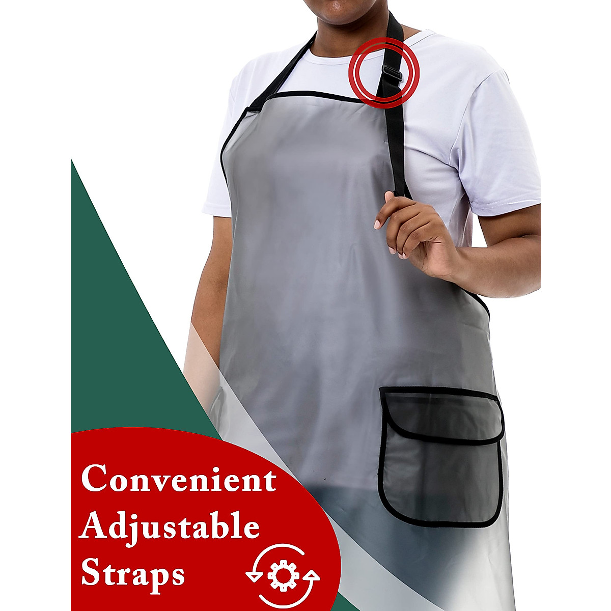 APRONNER Waterproof Plus Size Aprons for Women Men with Pockets Adjustable Durable Rubber Vinyl for Bib Kitchen Cooking Dish Washing Grooming Black Transparent