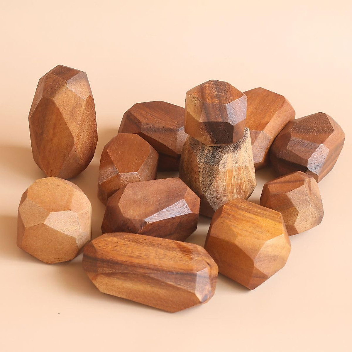 12 Pcs. Wooden Balancing Blocks: Handmade Meditative Educational Game Sensory STEM Toy Stacking Game Wood Balance Rocks Set (Tum ISHI) Montessori with Cotton Bag