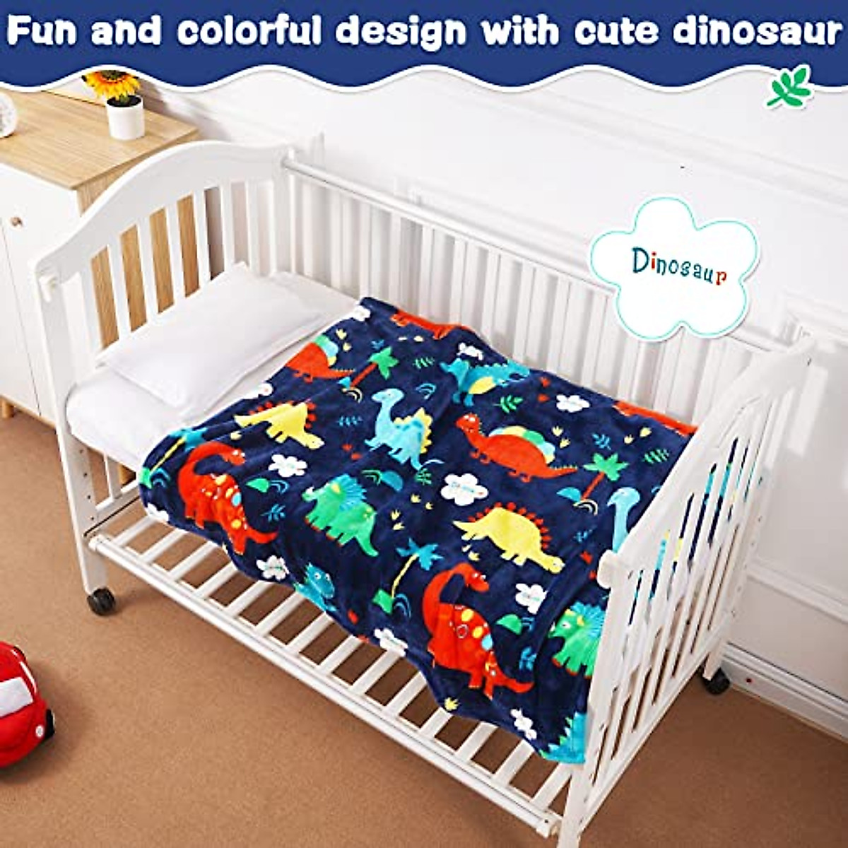 Lukeight Dinosaur Baby Blanket for Boys and Girls, Soft Warm Cozy Fleece Toddler Dinosaur Blanket, Small Lightweight Baby Blanket for Crib, Stroller, Travel and Bed- 40x30 Inches