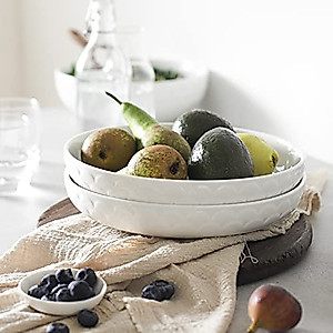 DOWAN Pasta Bowls, 54 oz Large Salad Serving Bowls, 10'' Plates Bowls Set of 4, White Ceramic Soup Bowls for Kitchen Meal Prep, Shallow Dishes Dinner Bowl Microwave Dishwasher Safe