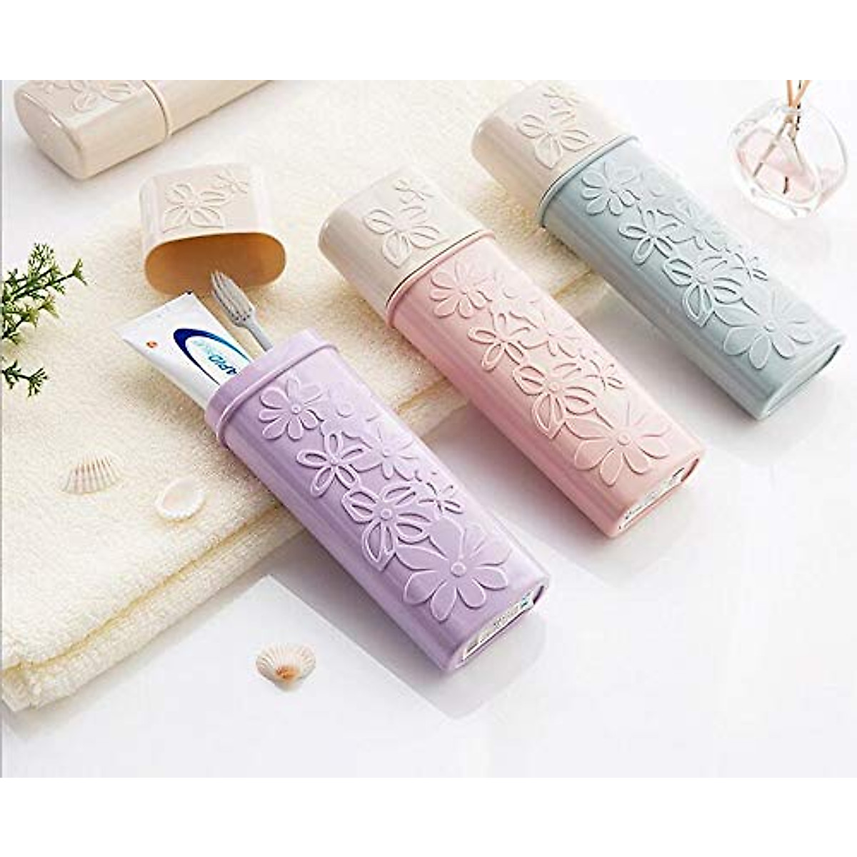 1PC Plastic Portable Toothbrush Toothpaste Storage Box Multifunction Waterproof Wash Gargle Cup Case Holder Container for Travel Outdoors Business Trips Home School (Purple)